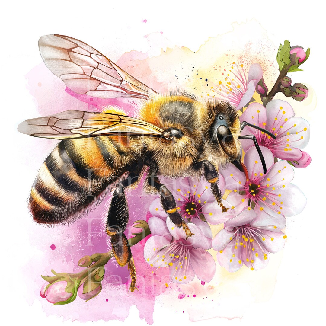 Bee Watercolor Clipart Pack | Commercial Use | 10 Floral Bee Images ...