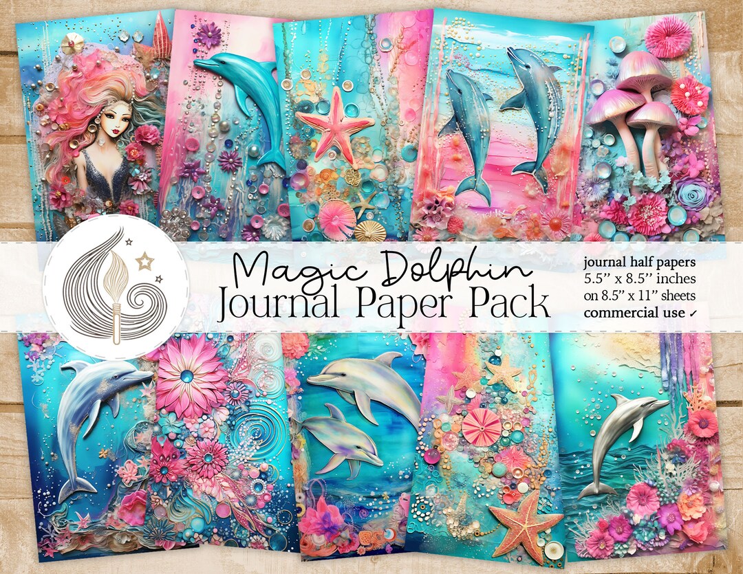 Magic Dolphin Junk Journal Pages: Ocean Fantasy Papers With Dolphins ...