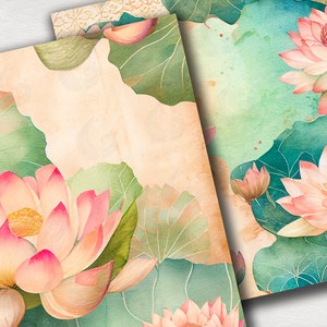 Watercolor Lotus Flower | Printable Digital Paper | Scrapbook Papers ...