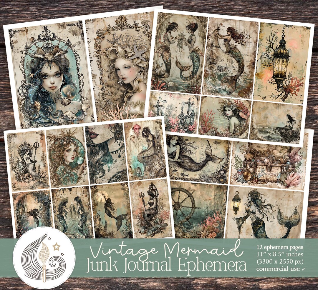 Mermaid Junk Journal Ephemera | Vintage Ocean Printables | Nautical ...