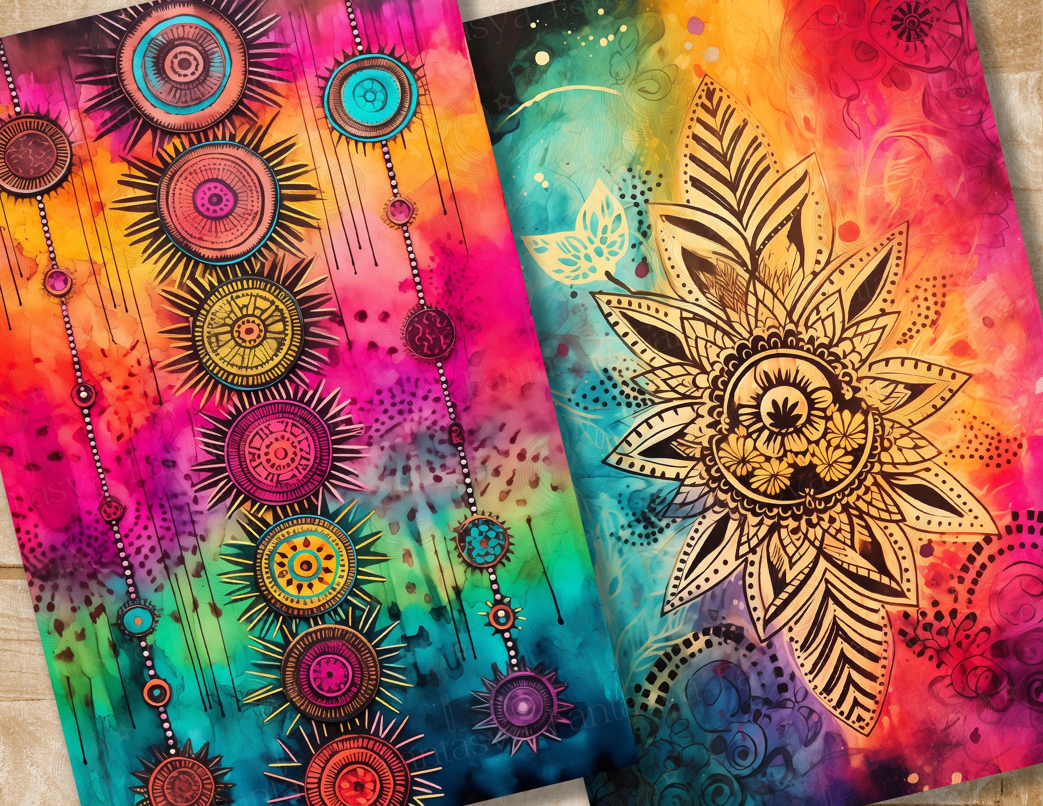Hippie Junk Journal Pages: Bright Artistic Papers With Mandalas, Tribal ...
