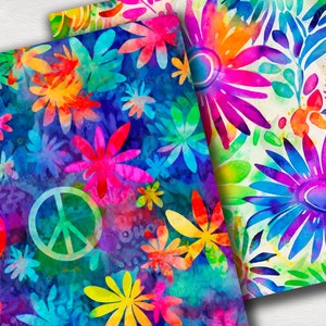 Hippie Seamless Patterns: Colorful Boho Digital Paper Pack With Retro ...