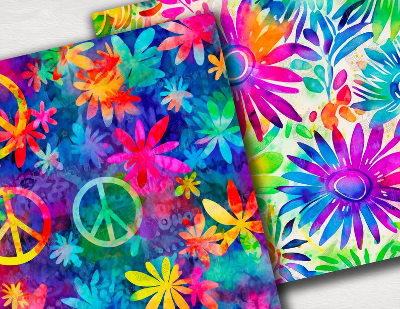 Hippie Digital Paper Groovy Seamless Pattern Flower Power - Etsy