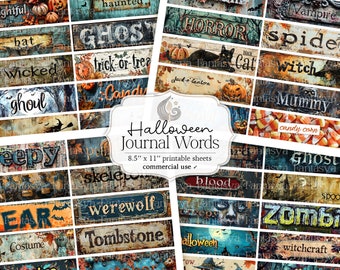SCARY WORDS Labels Printable Halloween Junk Journal Gothic ...