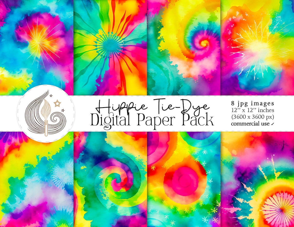 Tie Dye Digital Paper Vibrant Rainbow Tie Dye Hippie - Etsy