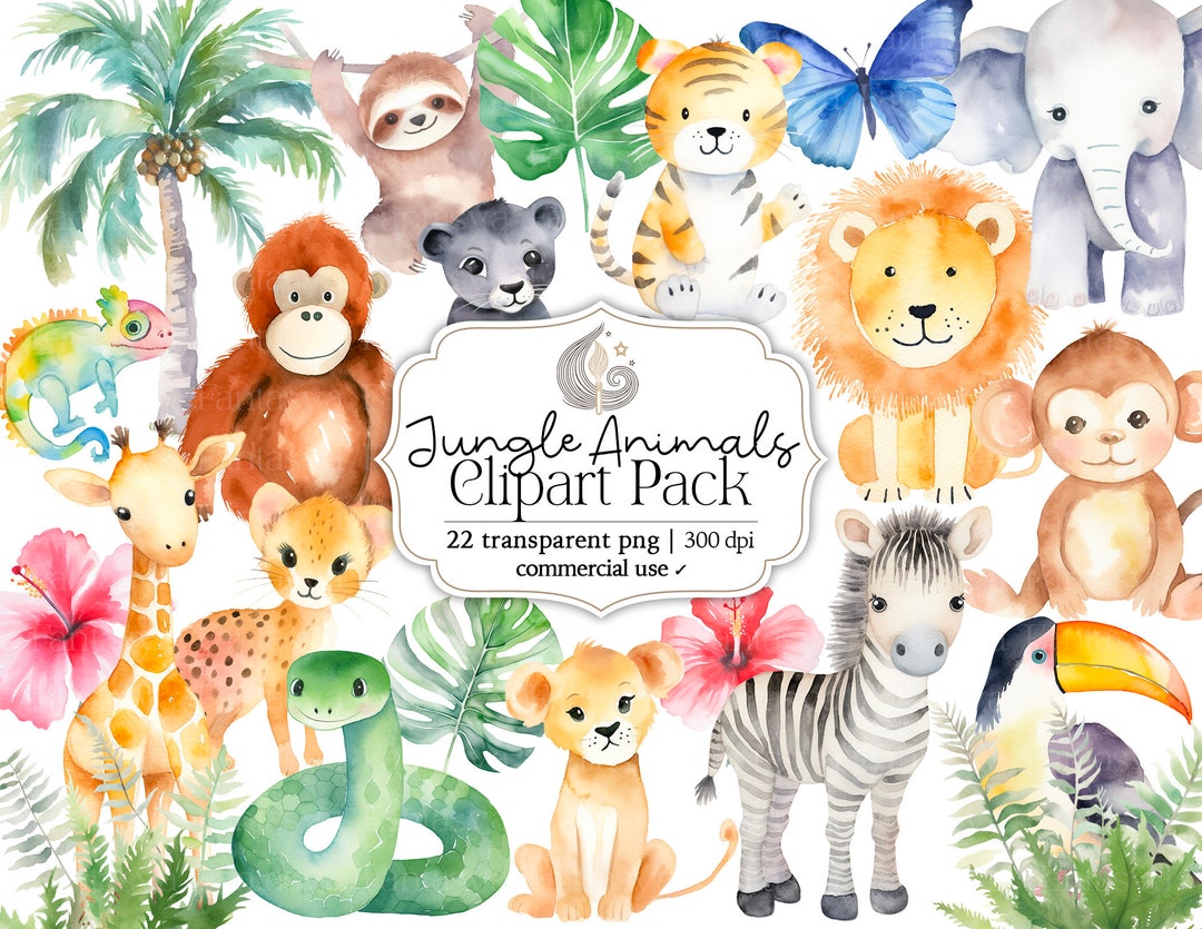 Watercolor Jungle Animals Clipart Safari Animals Clipart Instant ...