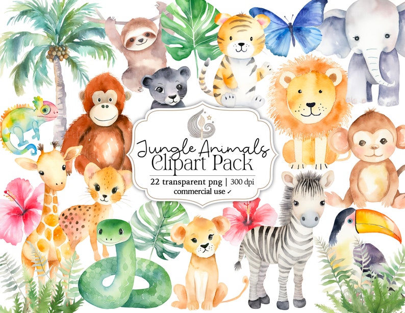 Watercolor Jungle Animals Clipart Safari Animals Clipart - Etsy