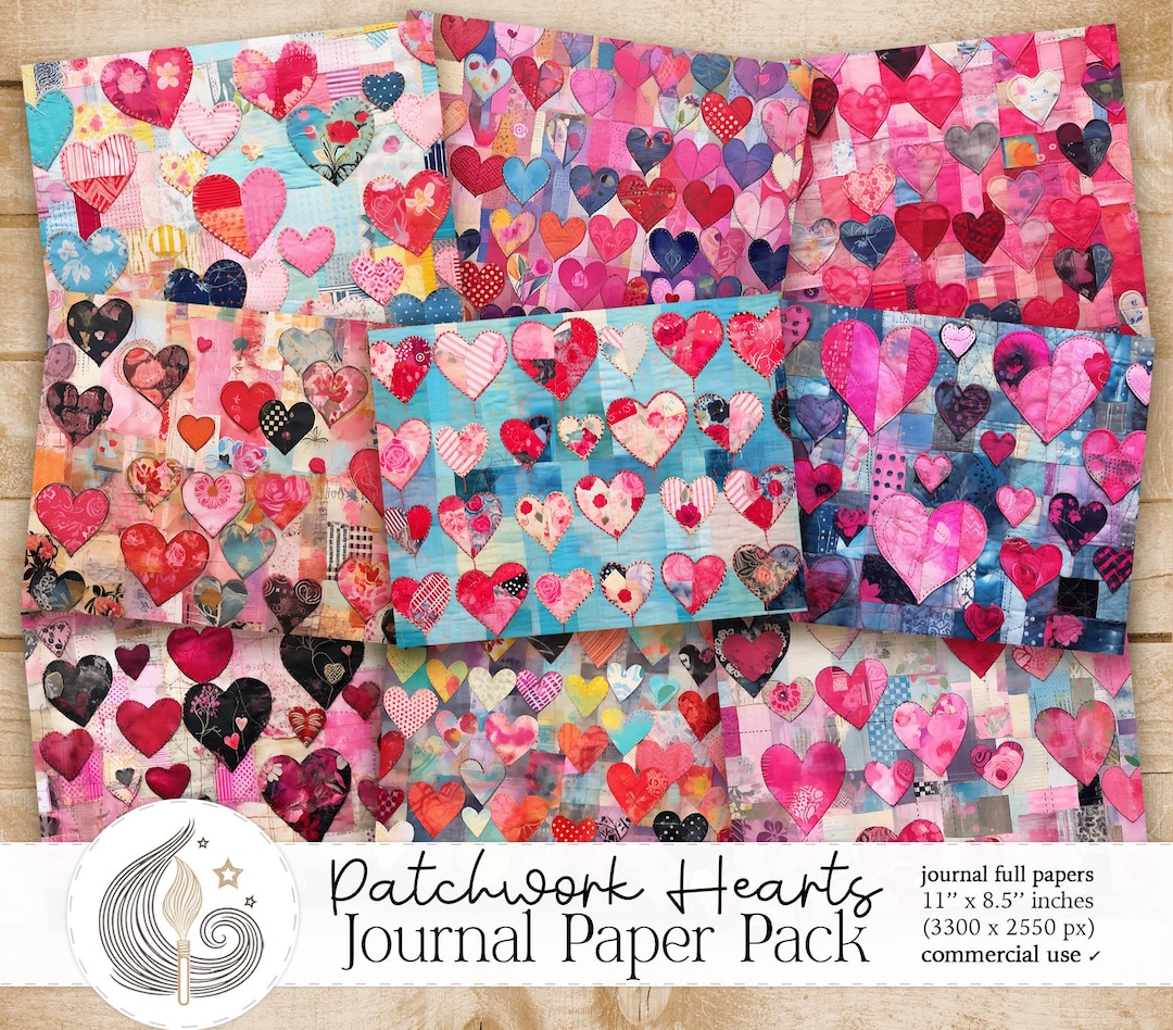 Patchwork Heart Journal Papers | Valentine Scrapbook Pages | Romantic ...
