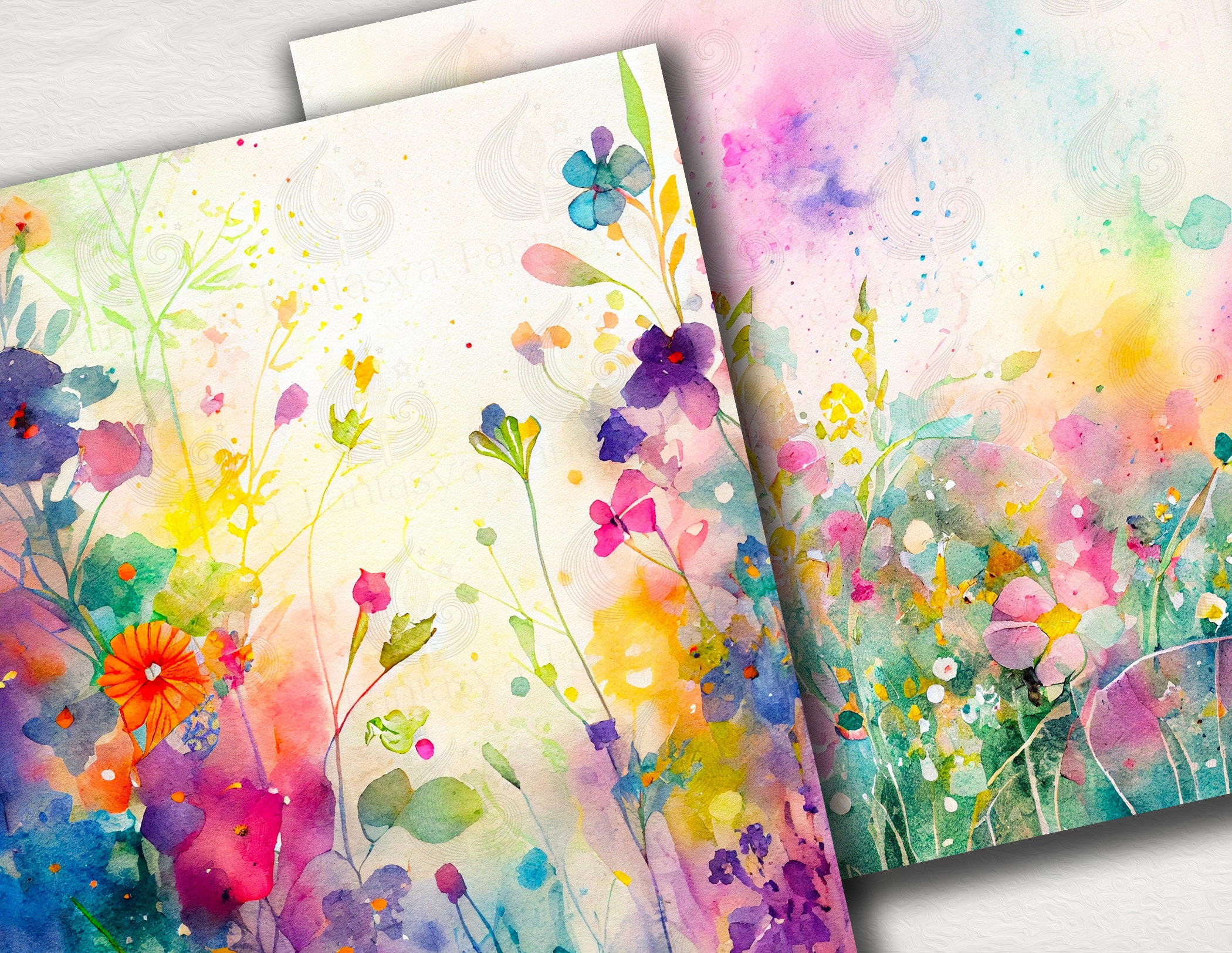 Floral Digital Paper Pack: Watercolor Field Flowers Backgrounds in ...