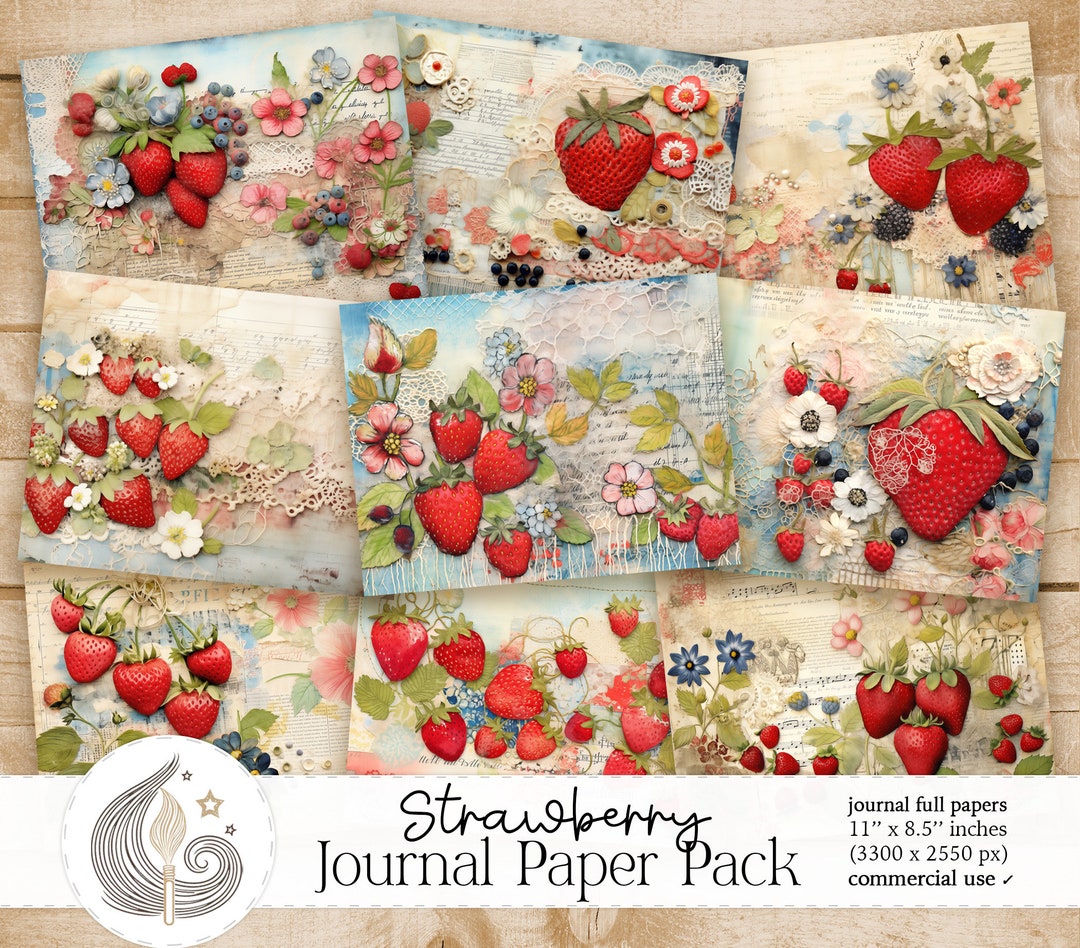 Strawberry Junk Journal Paper | Instant Download | Scrapbook Supplies ...