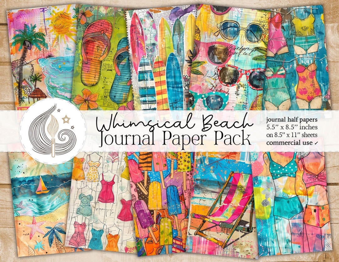 Whimsical Beach Junk Journal Pages: Summer Papers Pack With Flip-flops ...