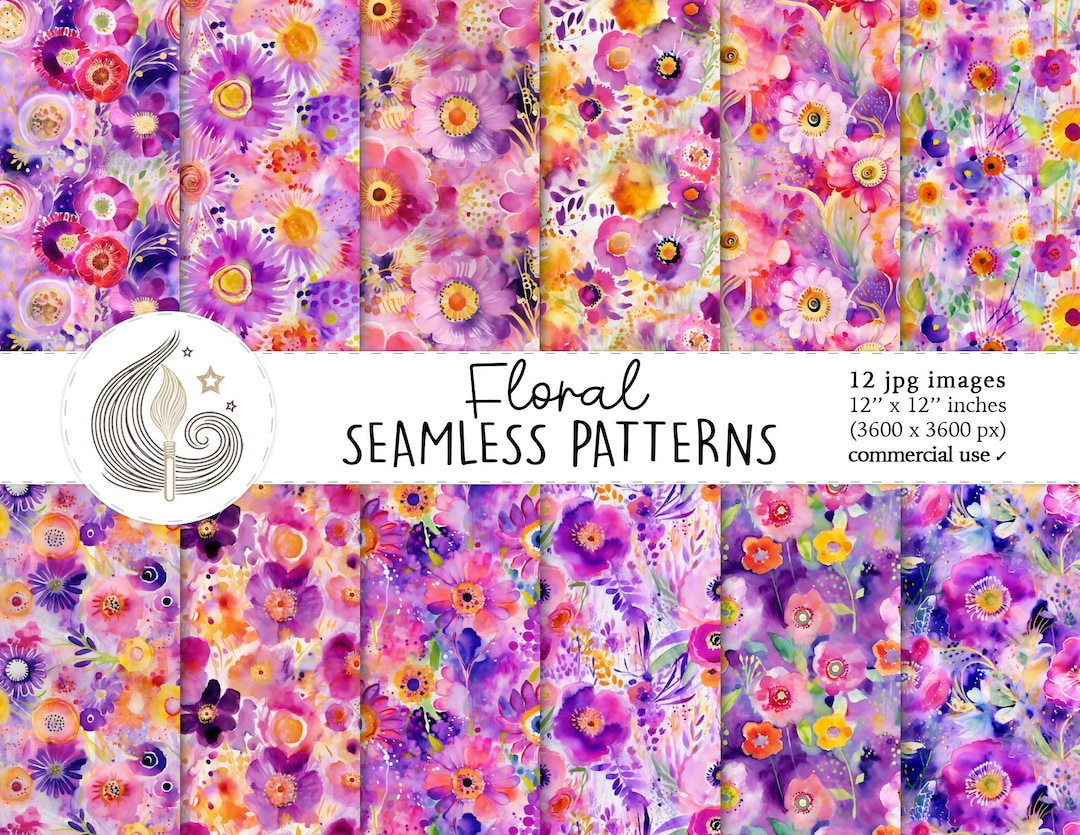 Seamless Watercolor Floral Pattern | Digital Paper Pack | Scrapbook ...