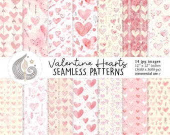 Hearts Seamless Patterns: Watercolor Valentine Digital Paper Pack With ...