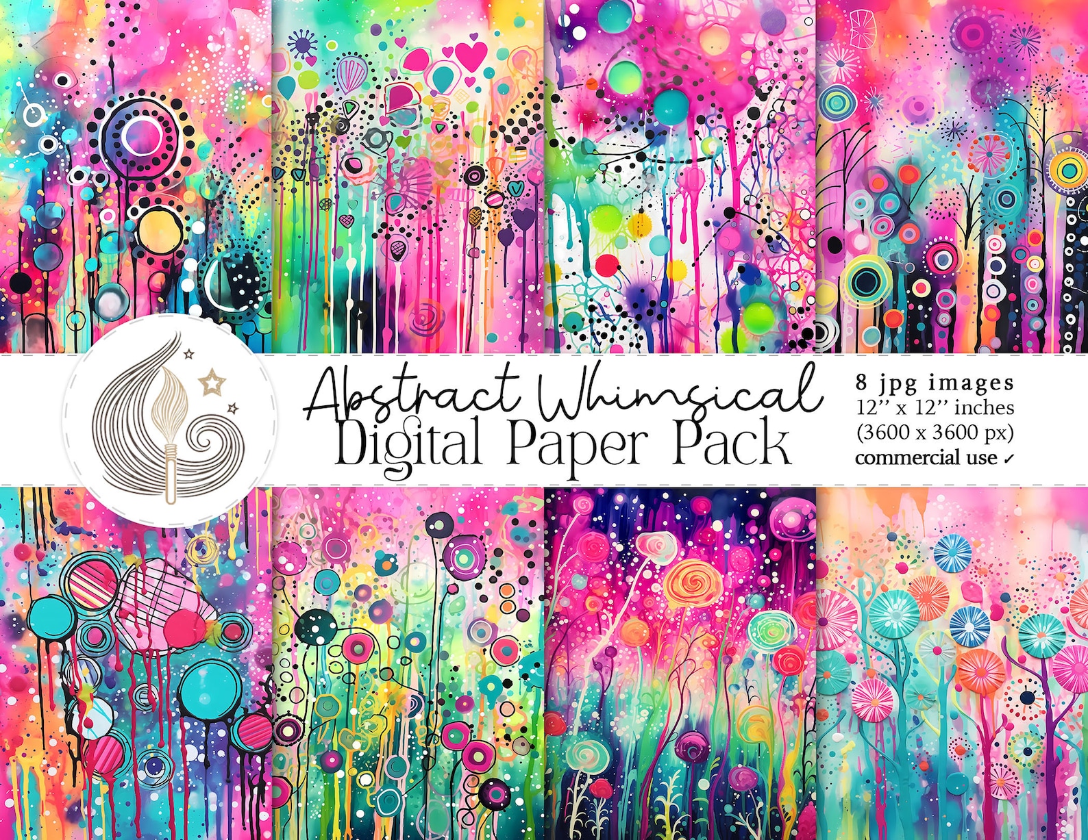Abstract Whimsical Digital Paper Pack: Colorful Watercolor Backgrounds ...