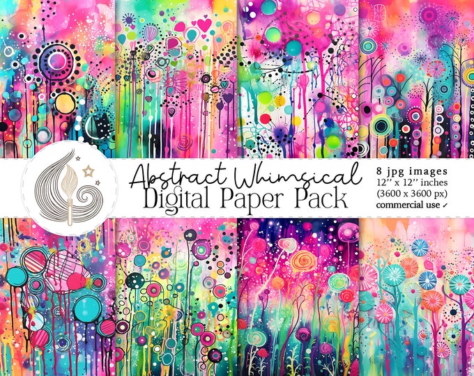 Abstract Whimsical Digital Paper Pack: Colorful Watercolor Backgrounds ...
