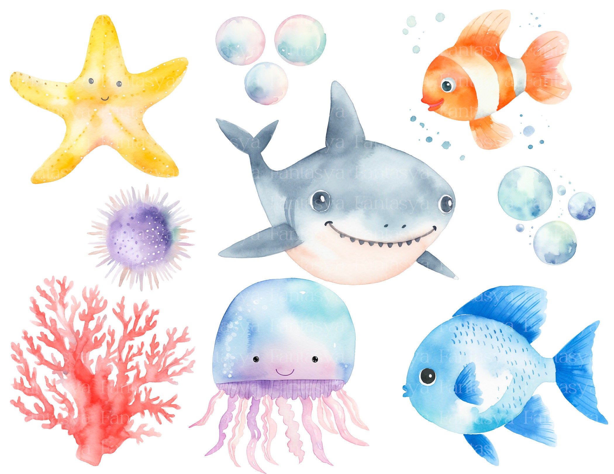 Watercolor Sea Creatures Clipart Sea Animals Clipart - Etsy UK