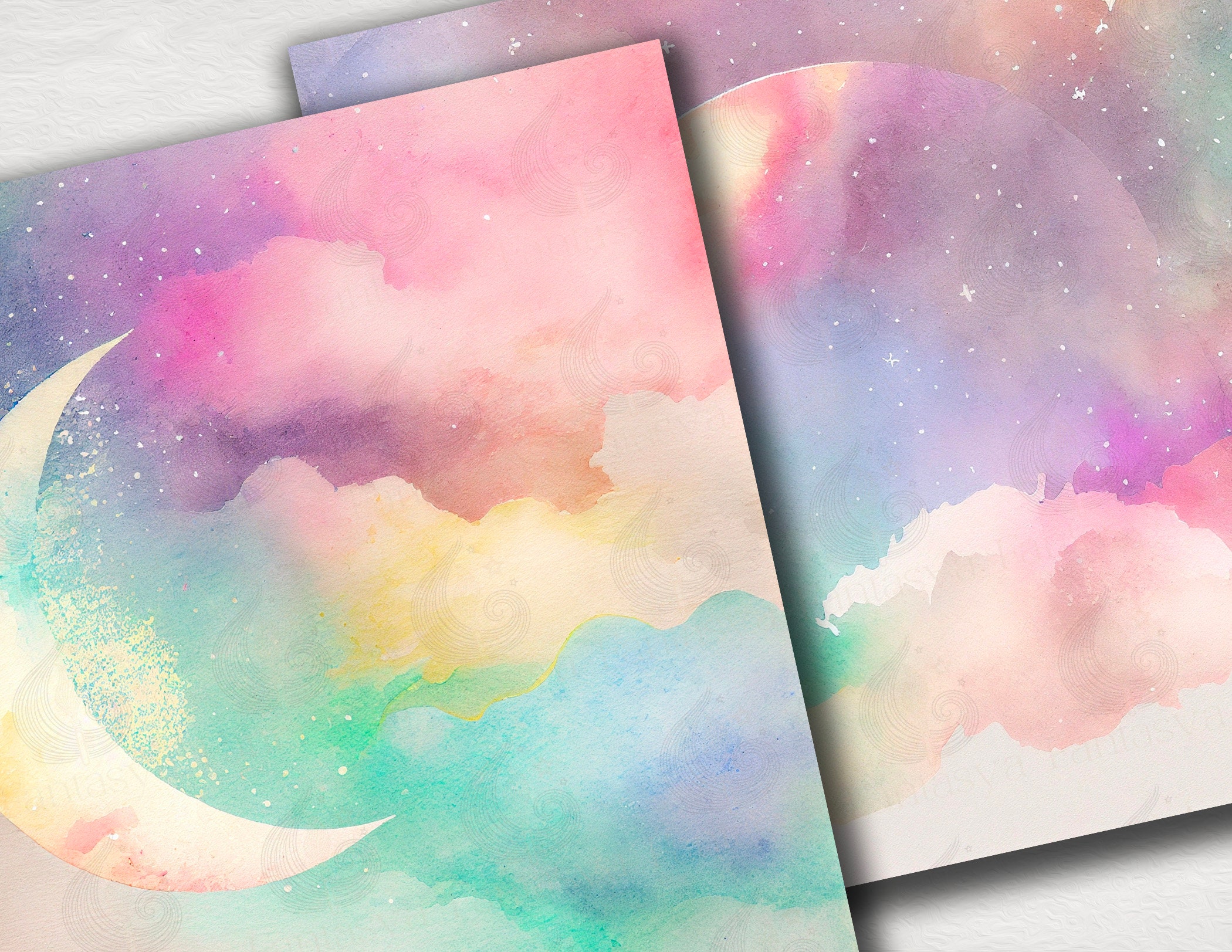 Moon Digital Paper Pastel Watercolor Texture Printable - Etsy