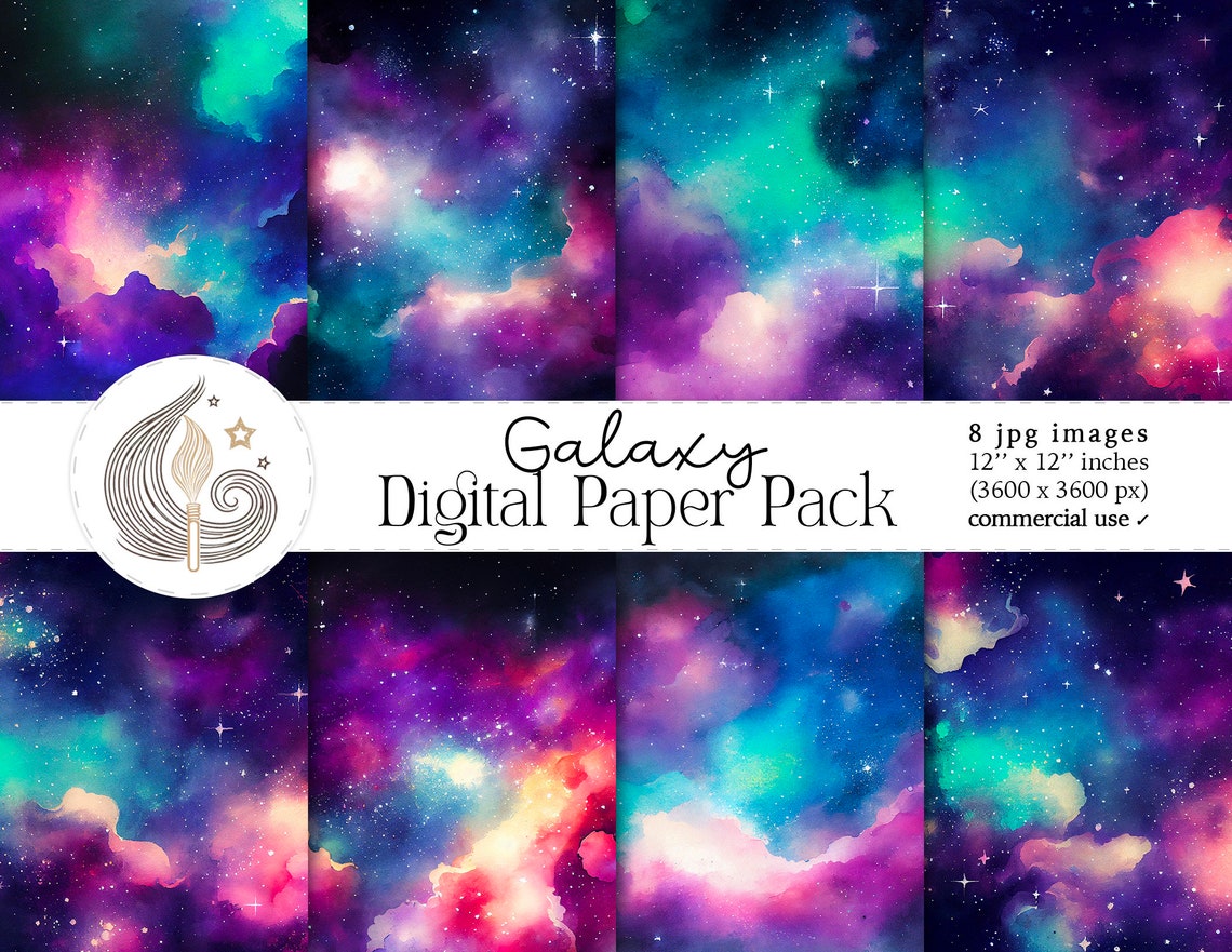 Watercolor Space Background Galaxy Starry Night Digital - Etsy
