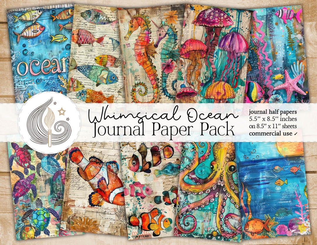 Whimsical Ocean Junk Journal Pages: Colorful Underwater Papers With Sea ...