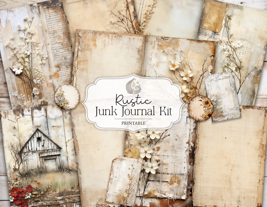 Rustic Junk Journal Kit: Distressed Neutral Vintage Printable Pages ...