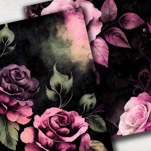 Gothic Roses Digital Paper | Watercolor Roses | Scrapbooking Paper ...