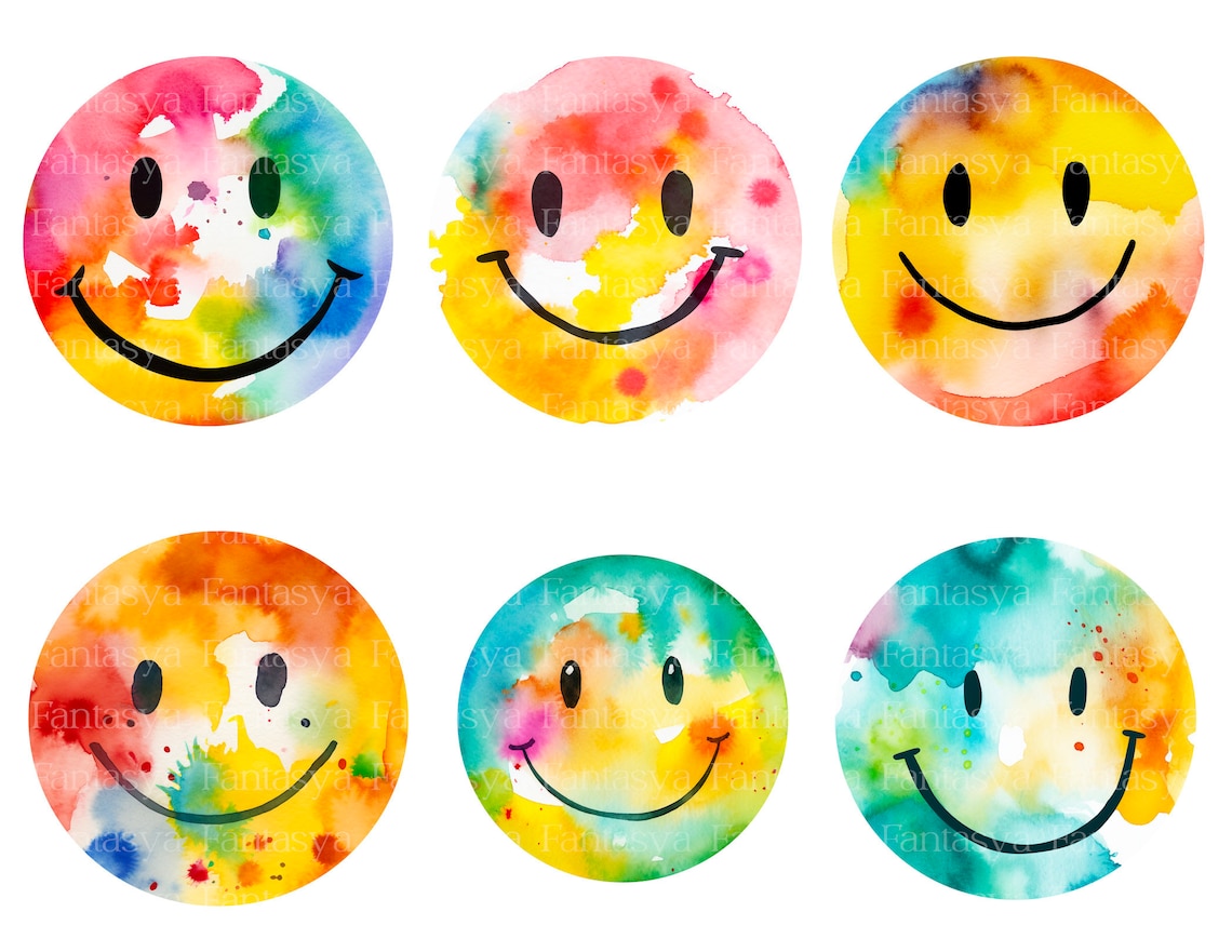 Watercolor Smiley Faces Clipart Commercial Use Digital - Etsy
