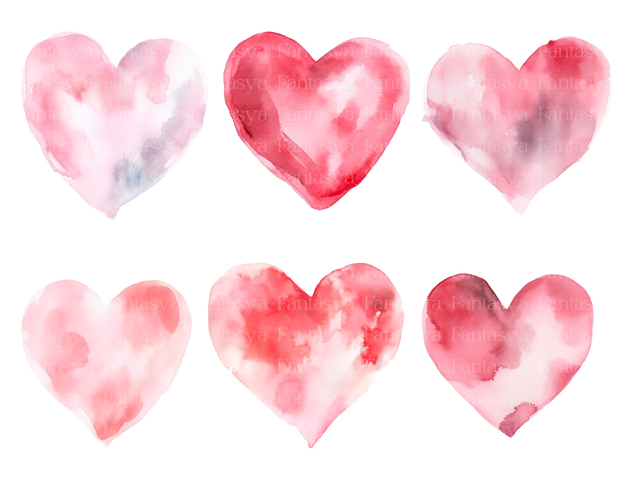 Watercolor Hearts Clipart Digital Download Hand Painted - Etsy
