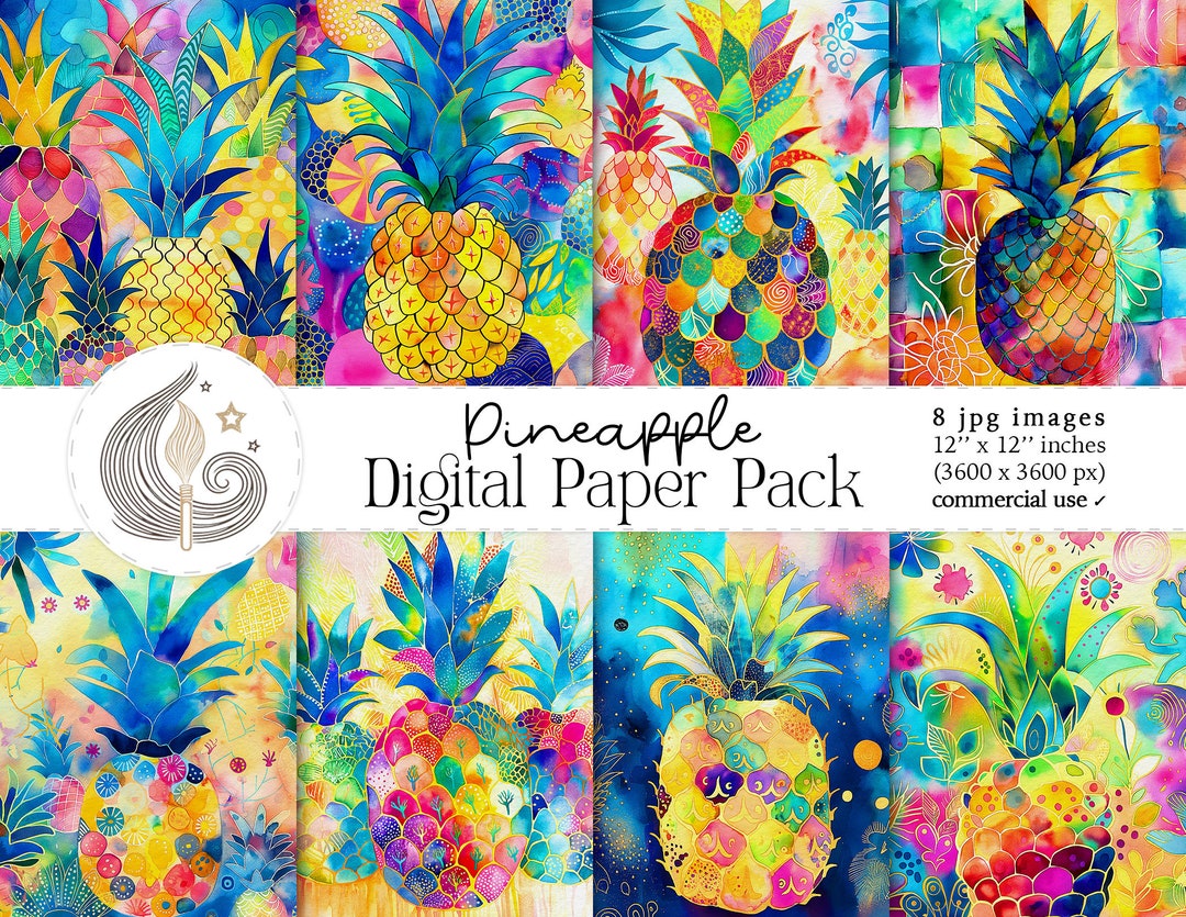 Pineapple Digital Paper | Commercial Use | Watercolor Pineapple ...