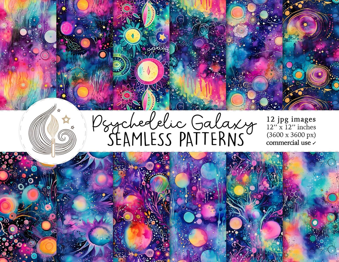 Psychedelic Galaxy Seamless Patterns: Colorful Cosmic Digital Paper ...