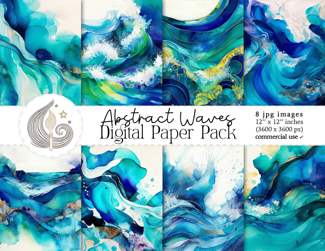 Abstract Waves Digital Paper | Commercial Use | Watercolor Ocean ...