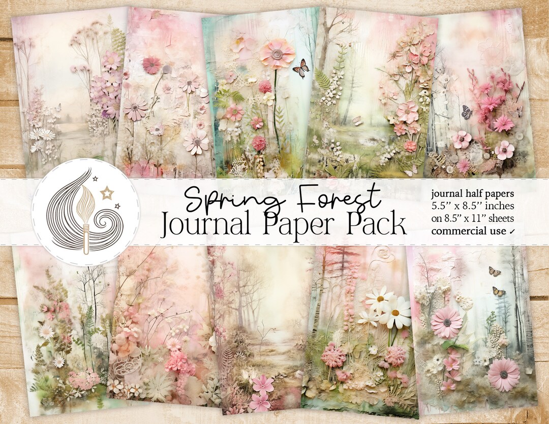 Spring Forest Junk Journal Pages: Botanical Papers With Pastel Blossoms ...