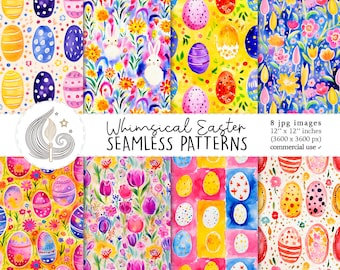 Whimsical Easter Seamless Patterns: Watercolor Bunny and Egg Digital ...