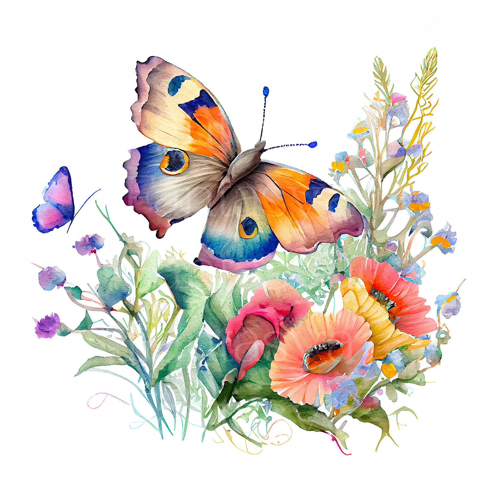 Watercolor Butterfly Clipart | Floral Images, Commercial Use (digital ...