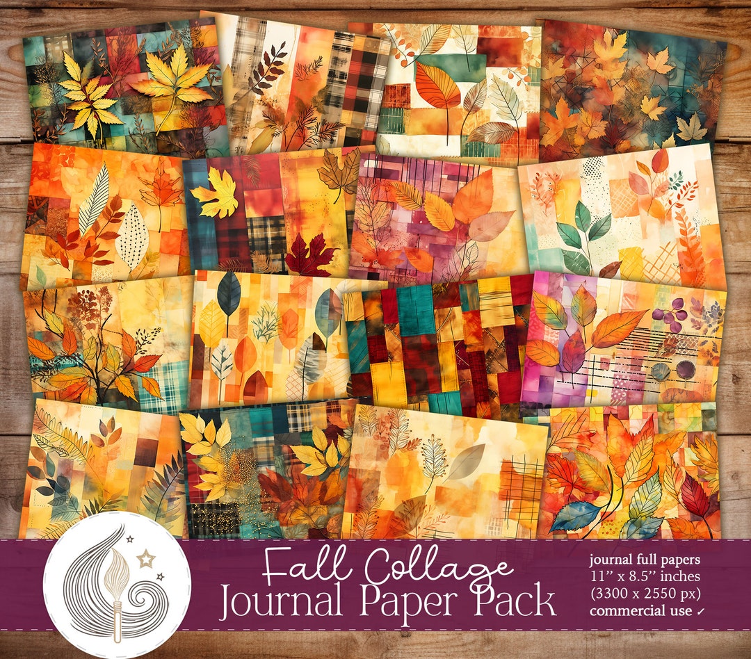 Fall Collage Journal Paper Pack | Digital Background | Mixed Media ...