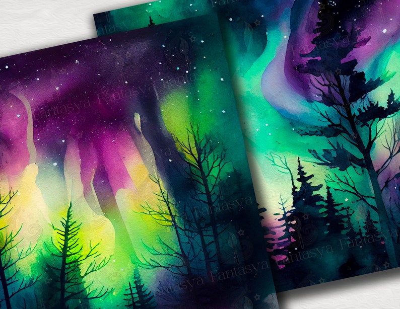 Northern Lights Digital Paper Aurora Borealis Background - Etsy