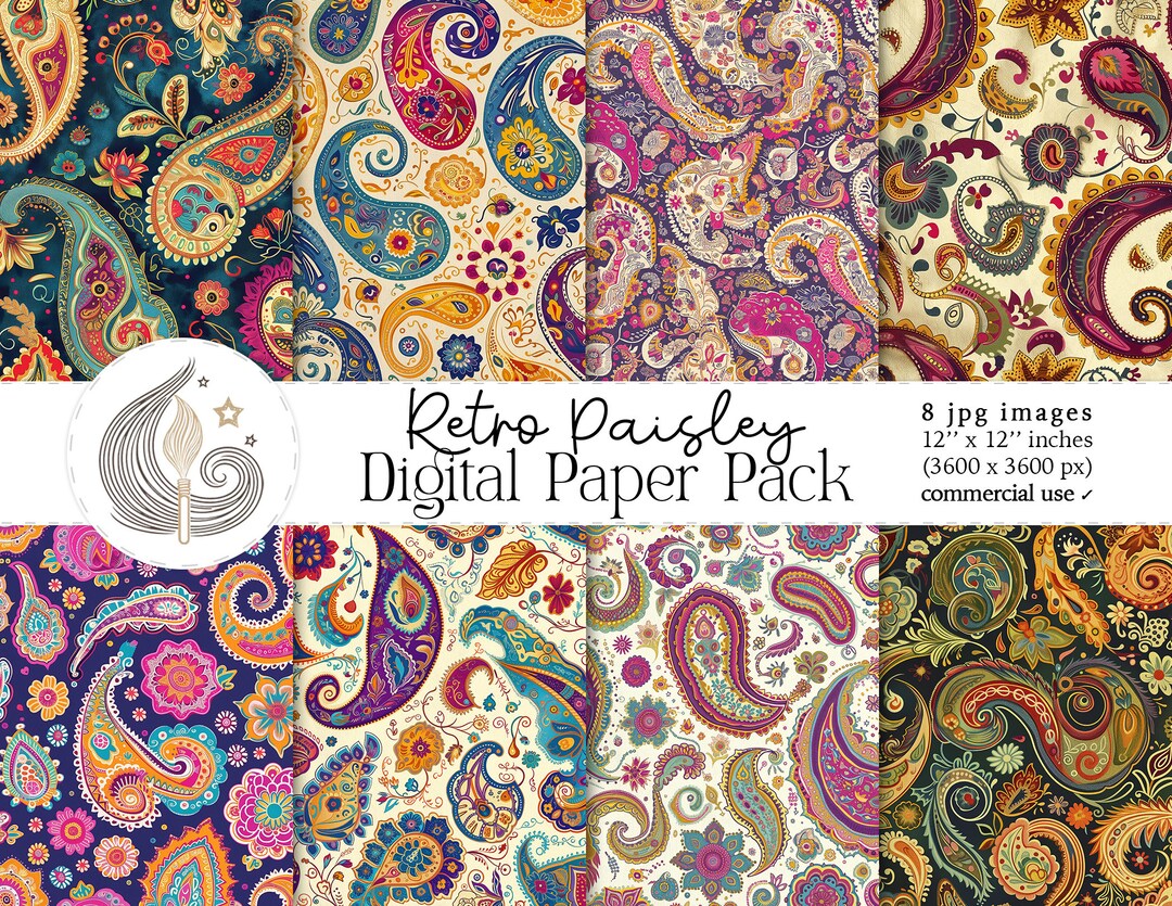 Retro Paisley Digital Paper | Commercial Use | Decorative Paper | Craft ...