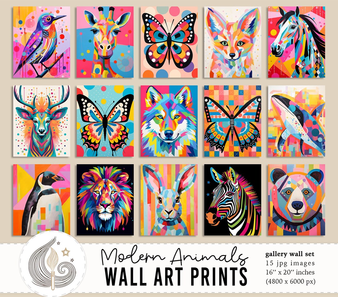 Colorful Animal Art Prints | Modern Nursery Decor (digital Download) - Etsy