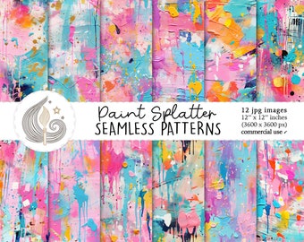Paint Splatter Seamless Patterns: Abstract Artistic Digital Paper Pack ...