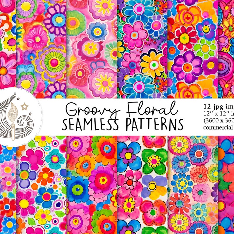 Groovy Floral Digital Seamless Pattern - Etsy