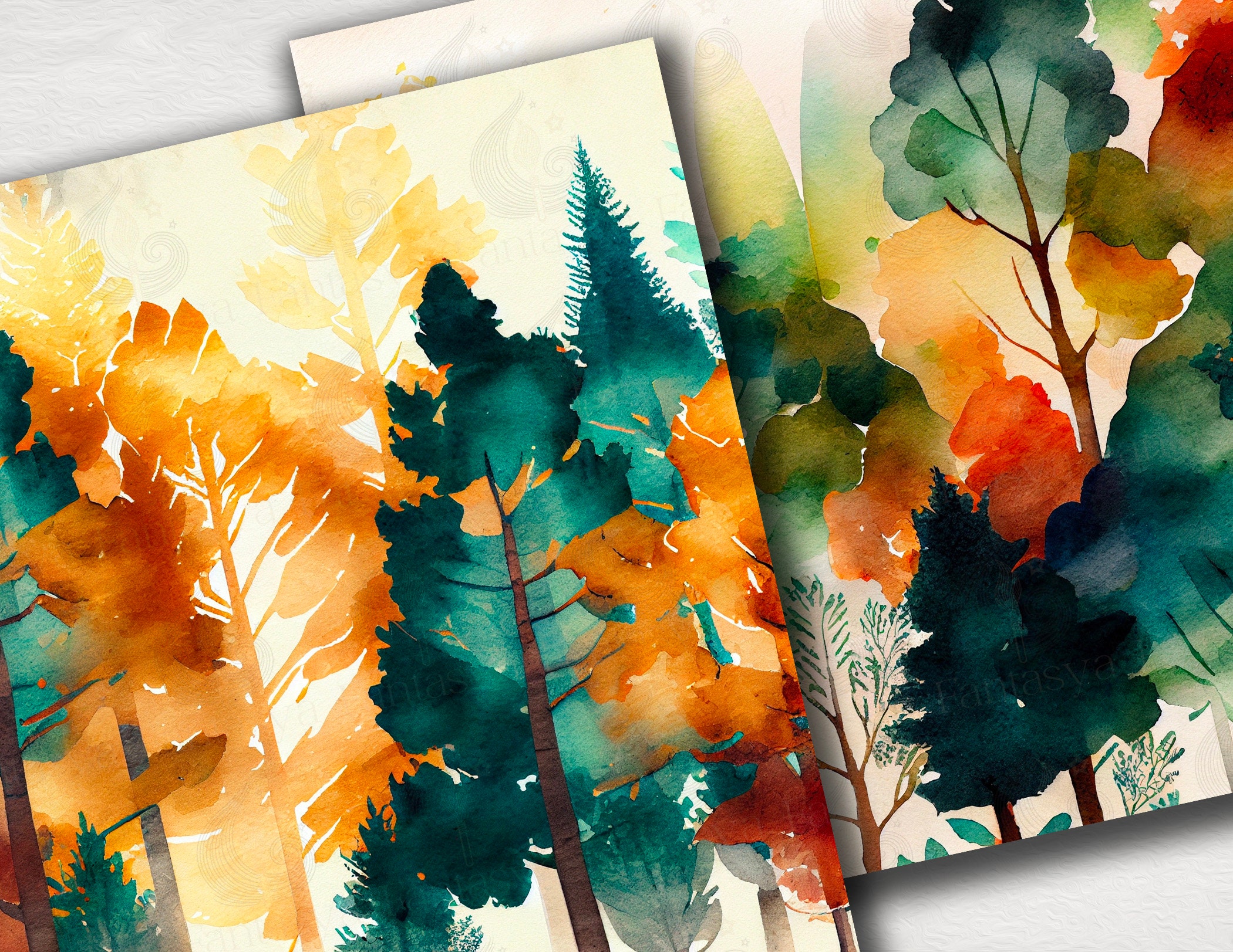 Autumn Forest Digital Paper Pack: Watercolor Woodland Backgrounds in ...
