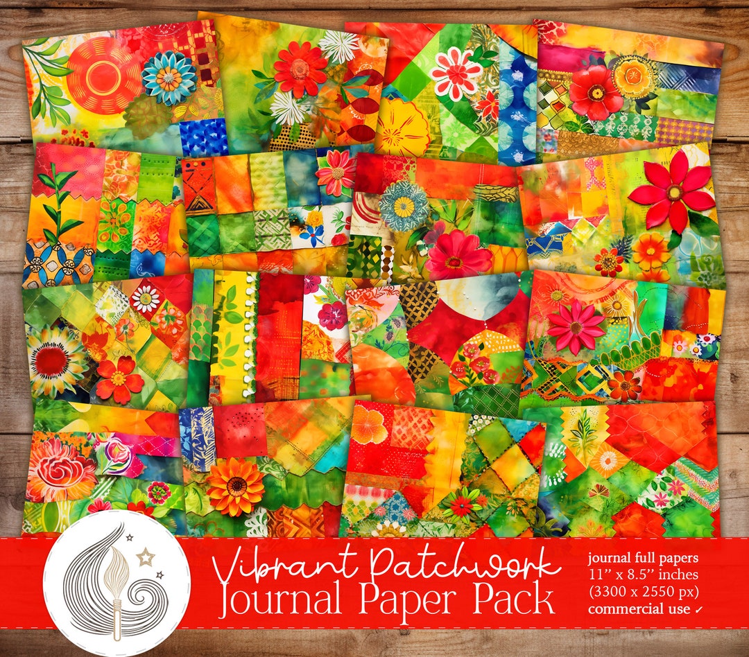 Vibrant Patchwork Junk Journal Papers: Colorful Mixed-media Backgrounds ...