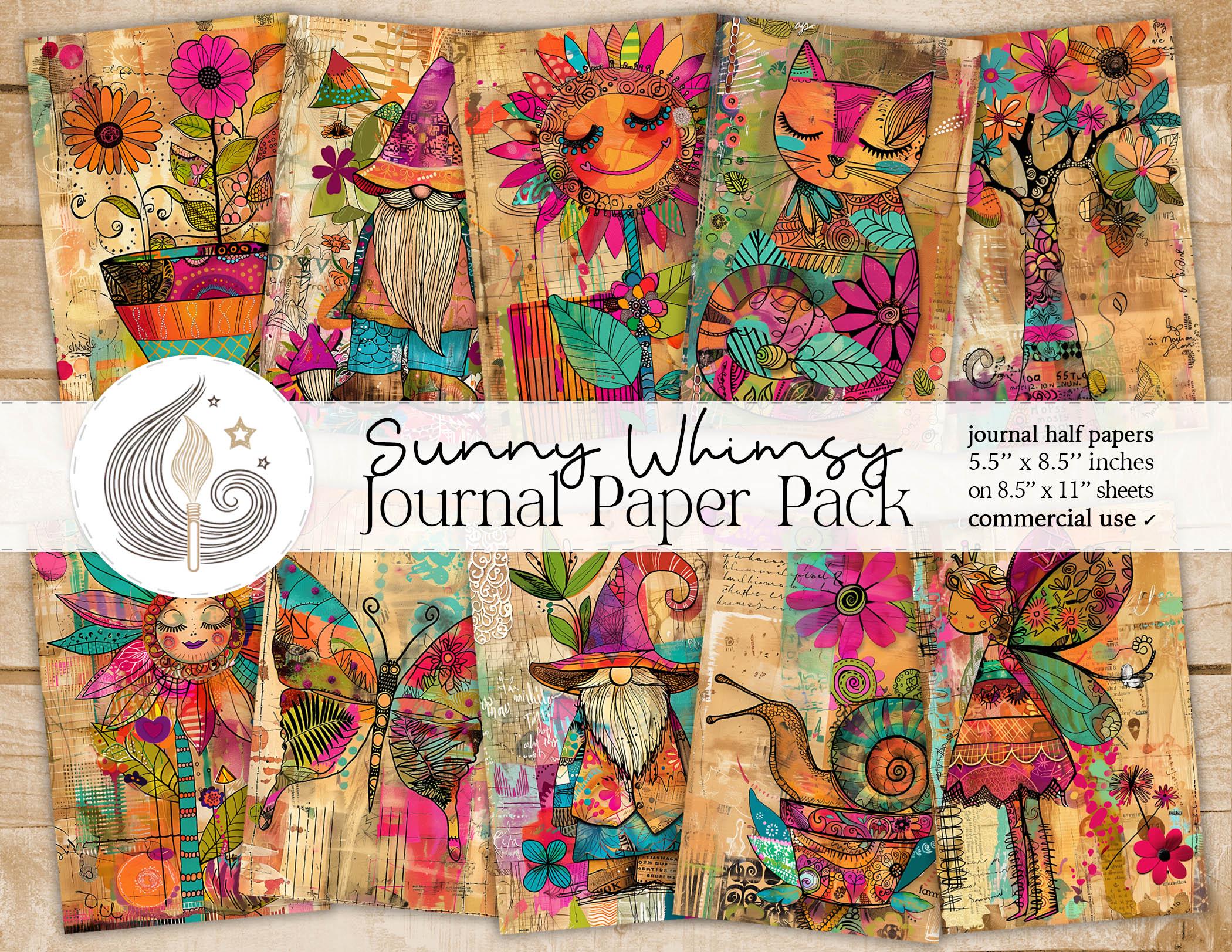 Sunny Whimsy Junk Journal Pages: Colorful Fantasy Backgrounds With Cats ...