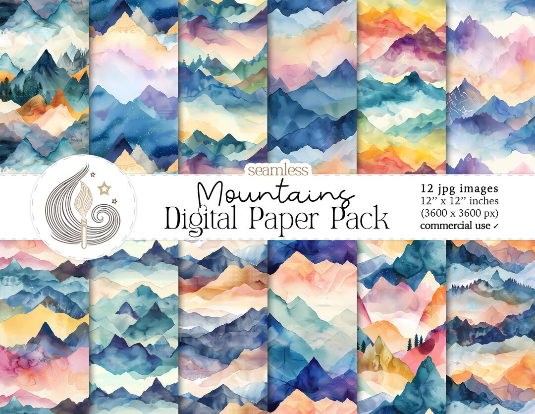 Mountain Seamless Pattern Printable Digital Paper Commercial Use ...
