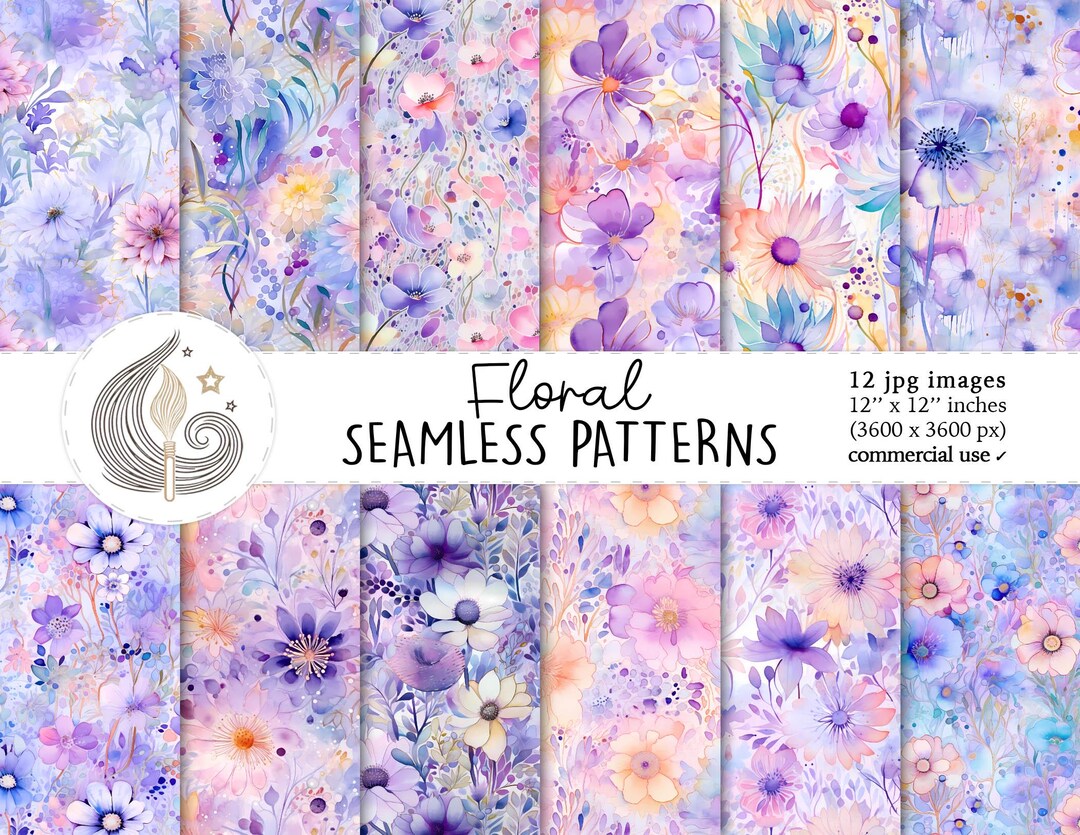 Floral Seamless Patterns: Pastel Watercolor Flower Digital Paper Pack ...