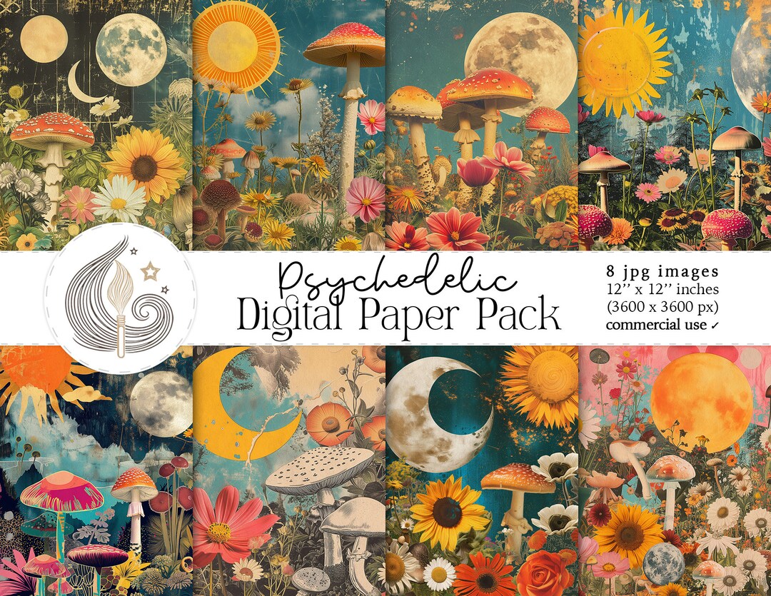 Psychedelic Digital Paper | Trippy Hippie 60s 70s Groovy Retro Vintage ...