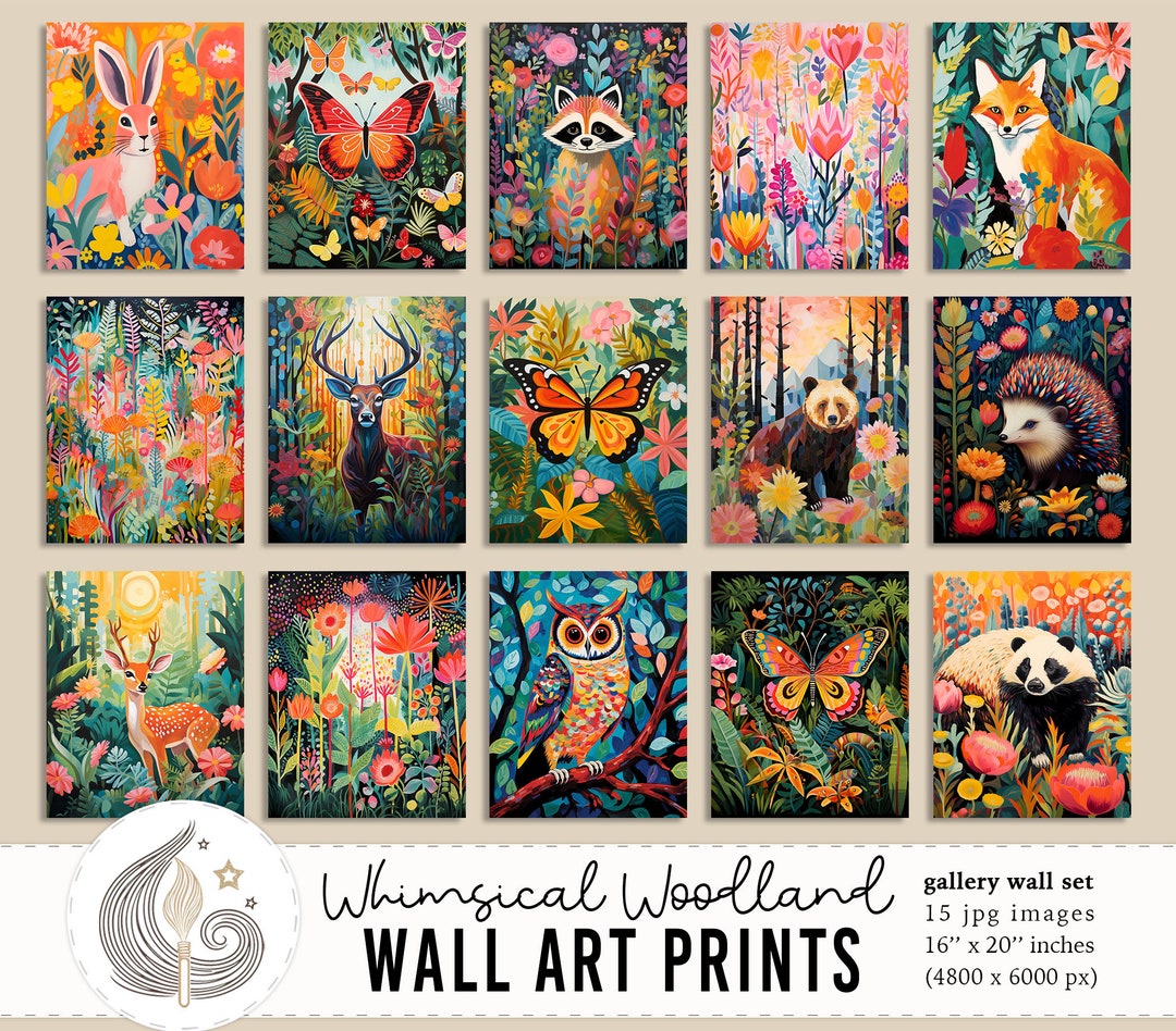 Whimsical Woodland Animals Wall Art Set | Boho Nursery Decor | Forest ...