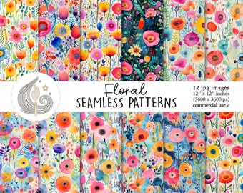 Floral Seamless Patterns: Watercolor Flower Digital Paper Pack in ...
