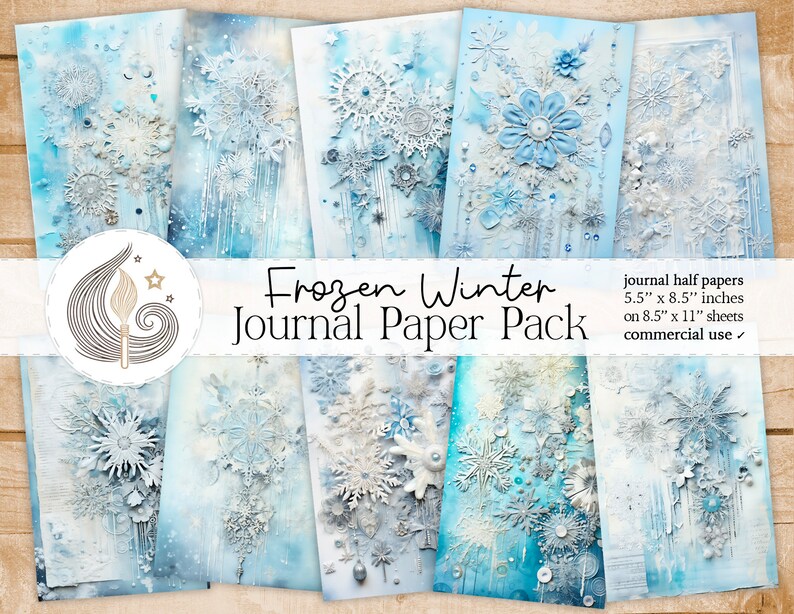 Frozen Winter Junk Journal Pages: Snowflake Papers With Icy Blue ...