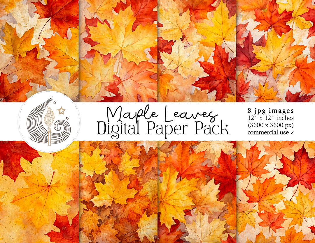 Maple Leaves Digital Paper Pack: Watercolor Autumn Leaf Backgrounds - Etsy