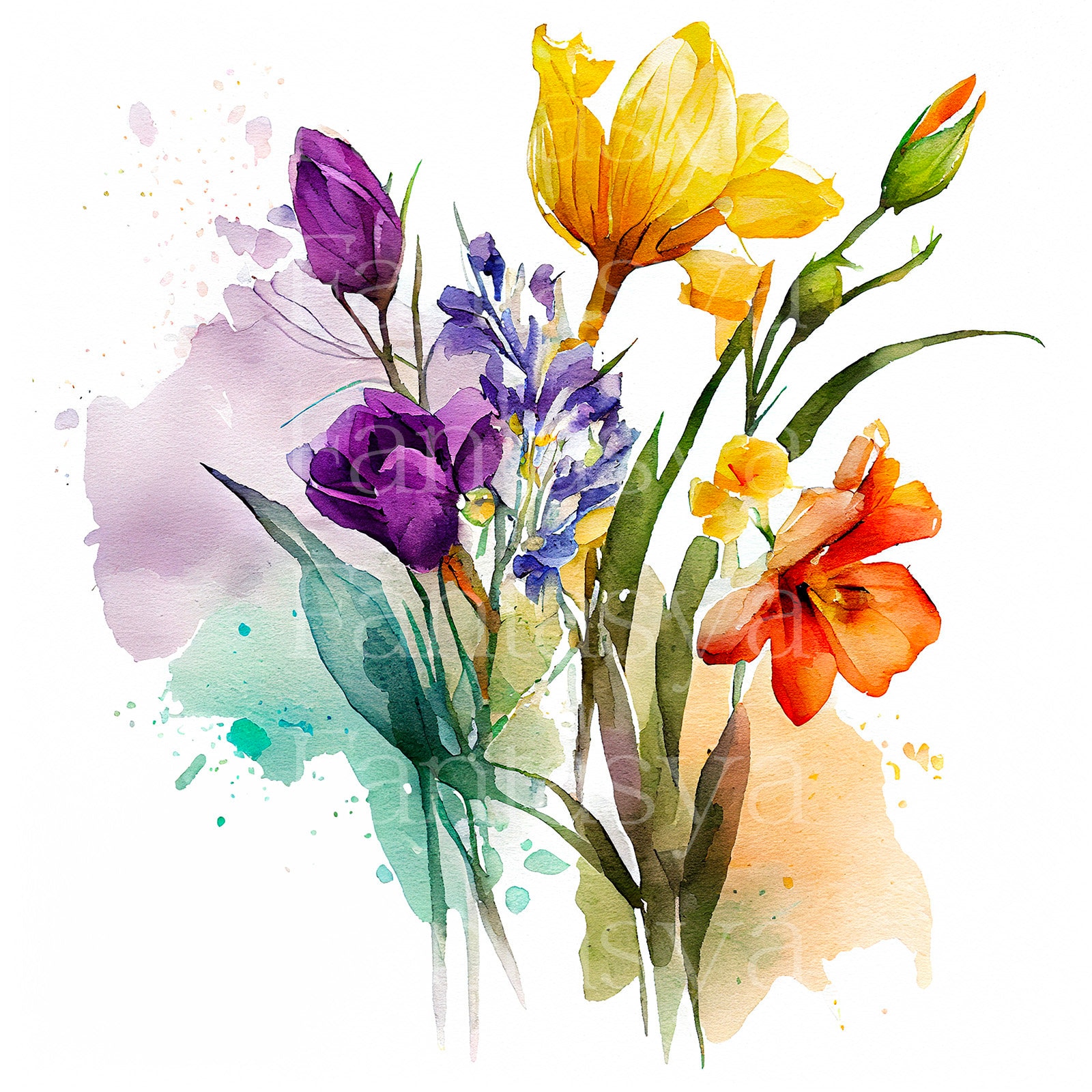 Spring Flowers Images Watercolor Clipart Pack Scrapbook - Etsy